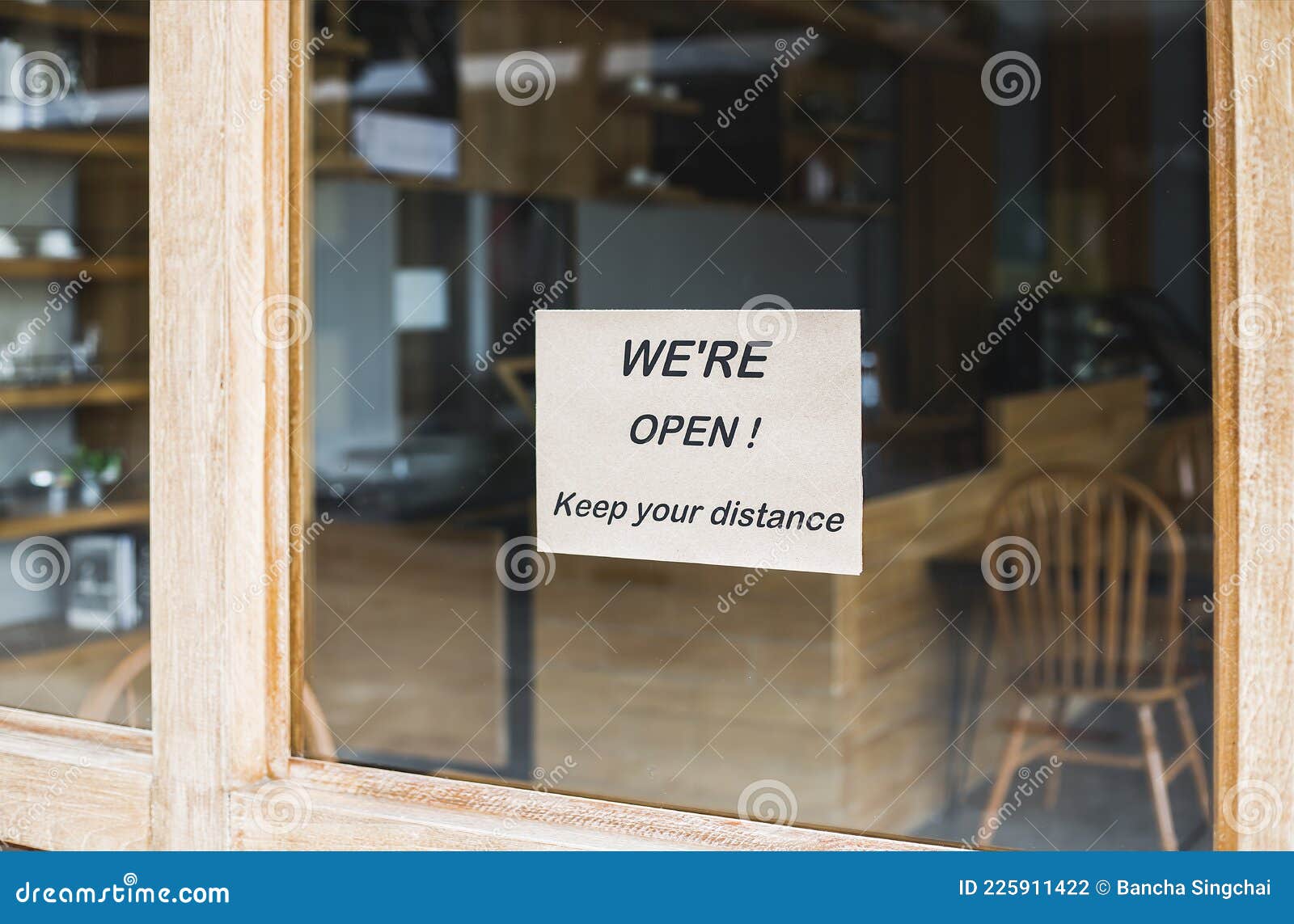 We are Open Keep Distance during Covid Situation. Stock Photo - Image ...