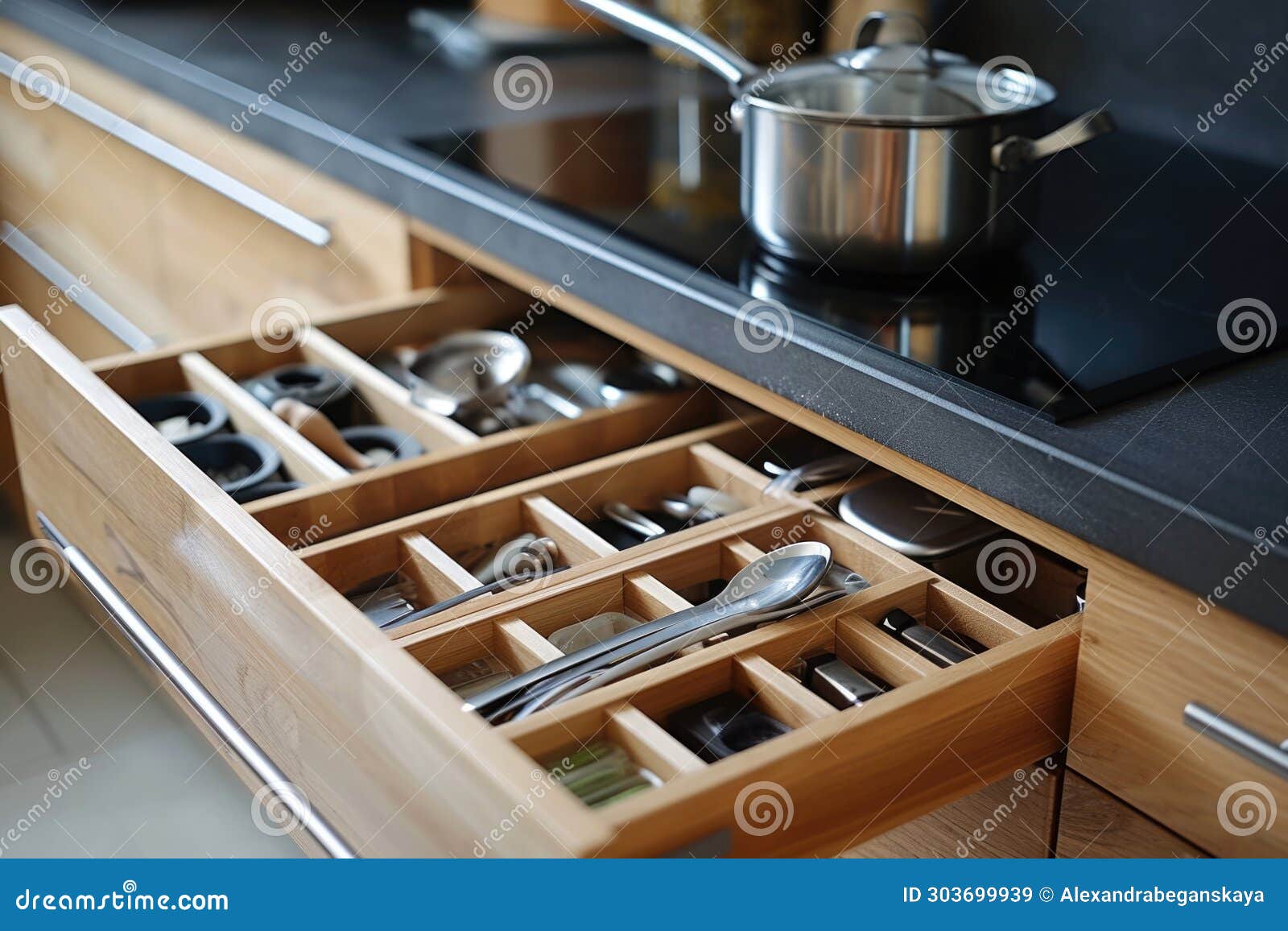 Open Kitchen Drawer with Cutlery Stock Illustration - Illustration of ...