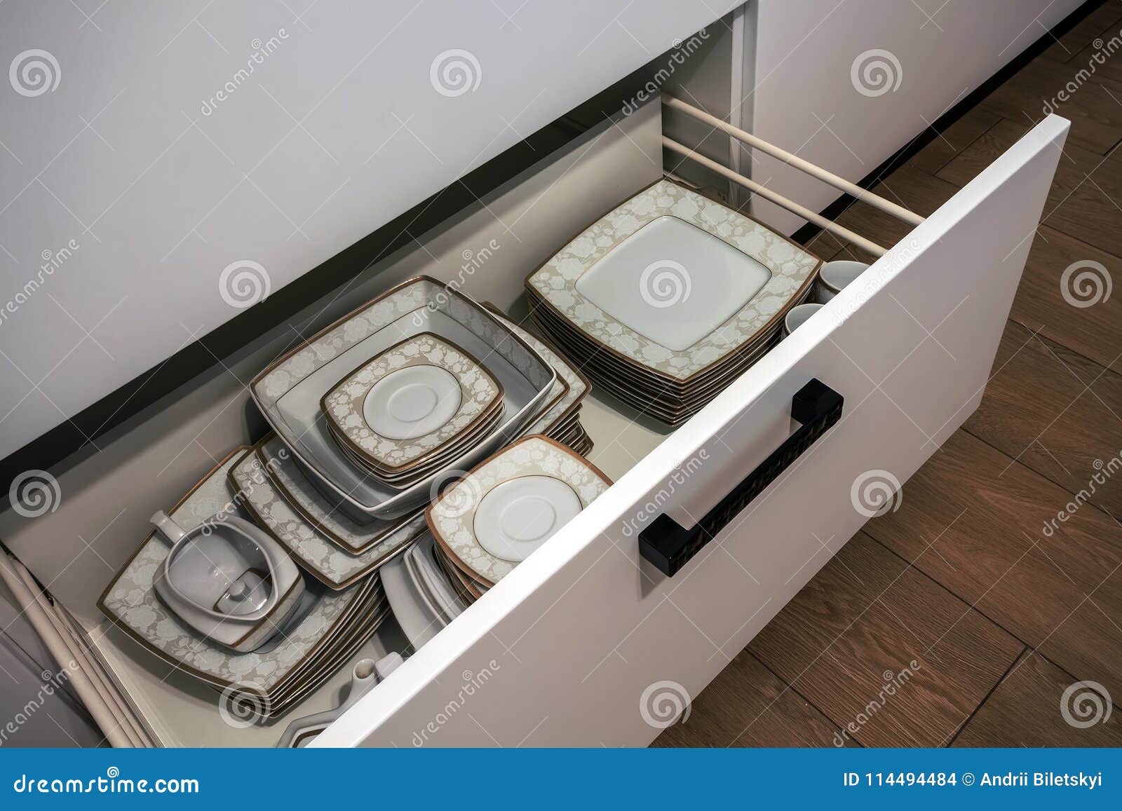 Open Kitchen Drawer with Plates Inside, a Smart Solution for Kit Stock ...
