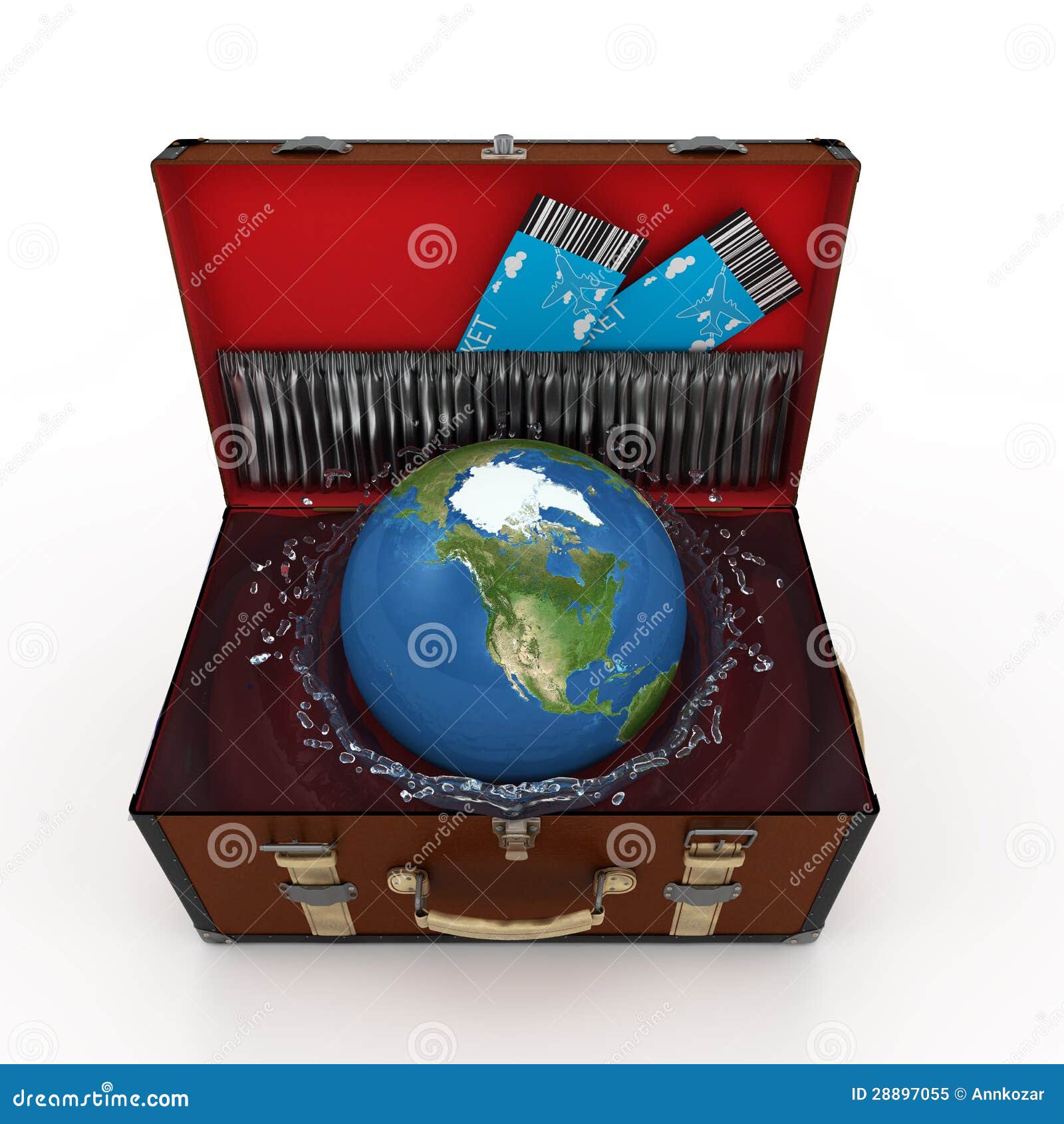 Open koffer met Aarde stock illustratie. Illustration of voorbereiding ...