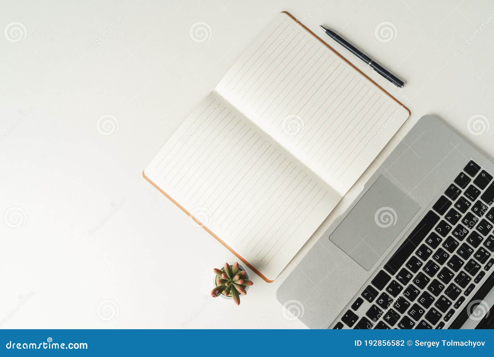 Open Laptop with Blank Notebook, View from Above. Workplace Concept ...