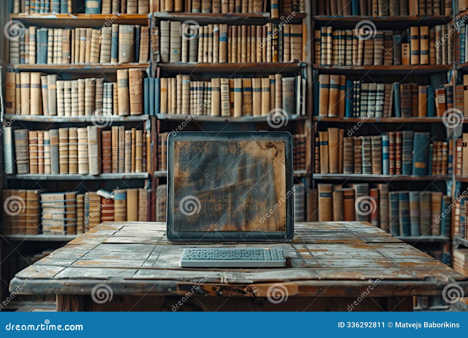 Open Laptop with Blank Screen on Archive Table Concept of ...