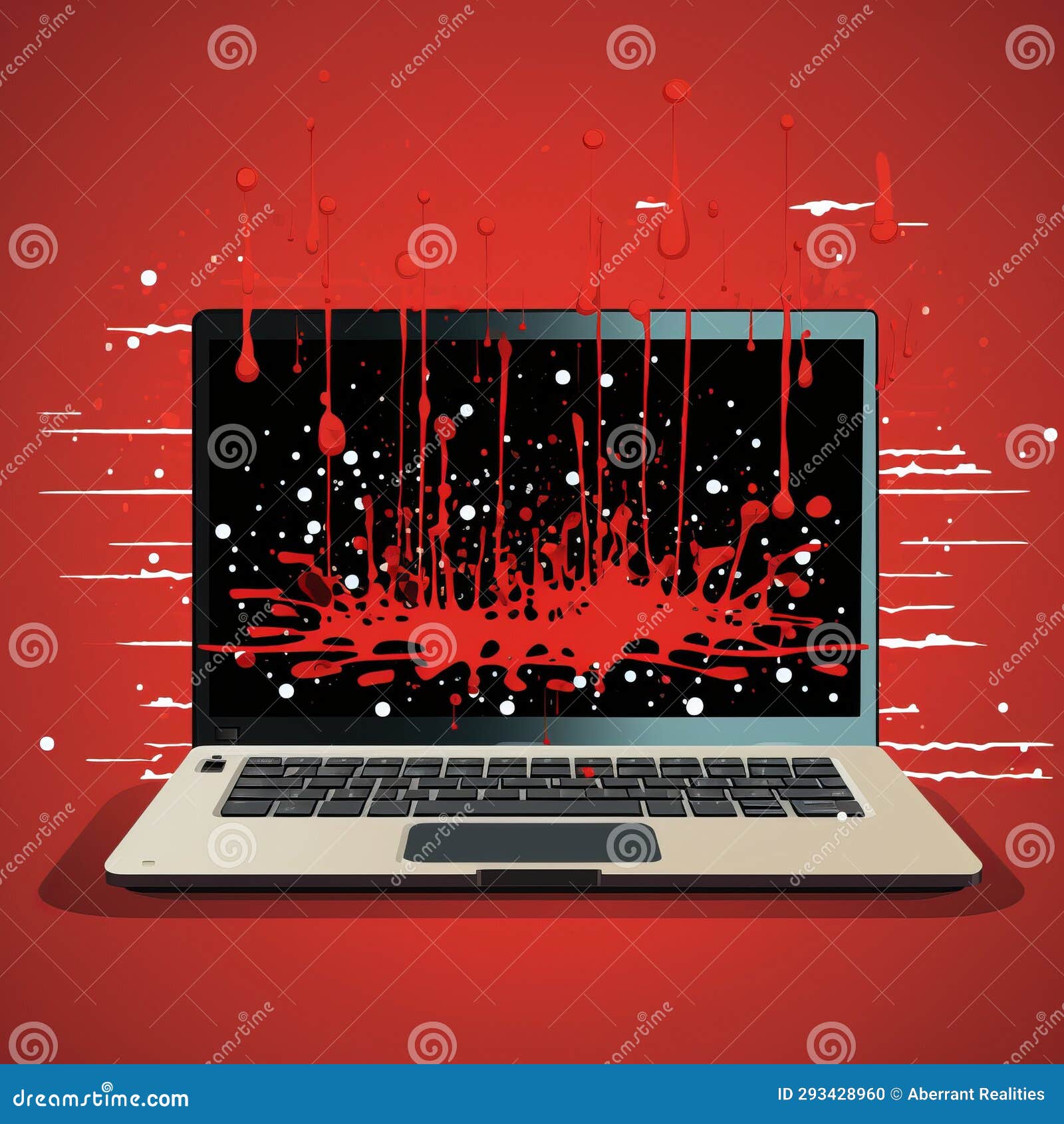 An Open Laptop with Blood Splatters on it Stock Illustration ...