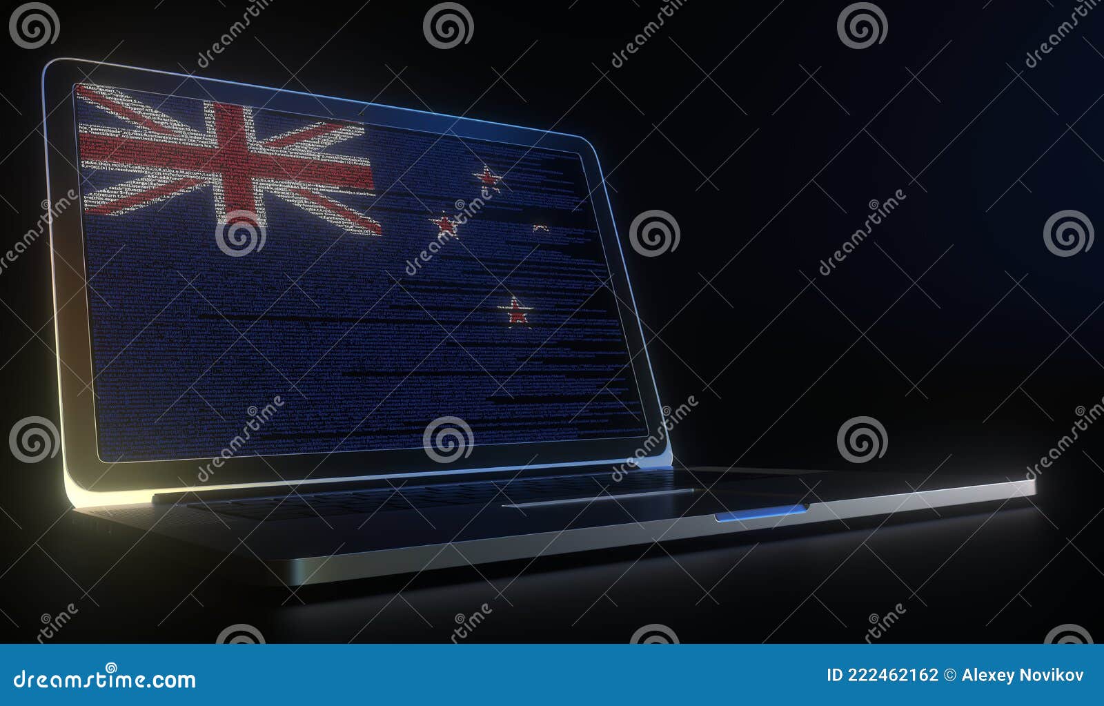 Flag of New Zealand Made with Computer Code on the Laptop Screen ...