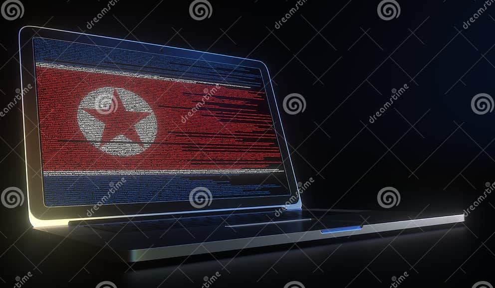 Flag of North Korea Made with Computer Code on the Laptop Screen ...