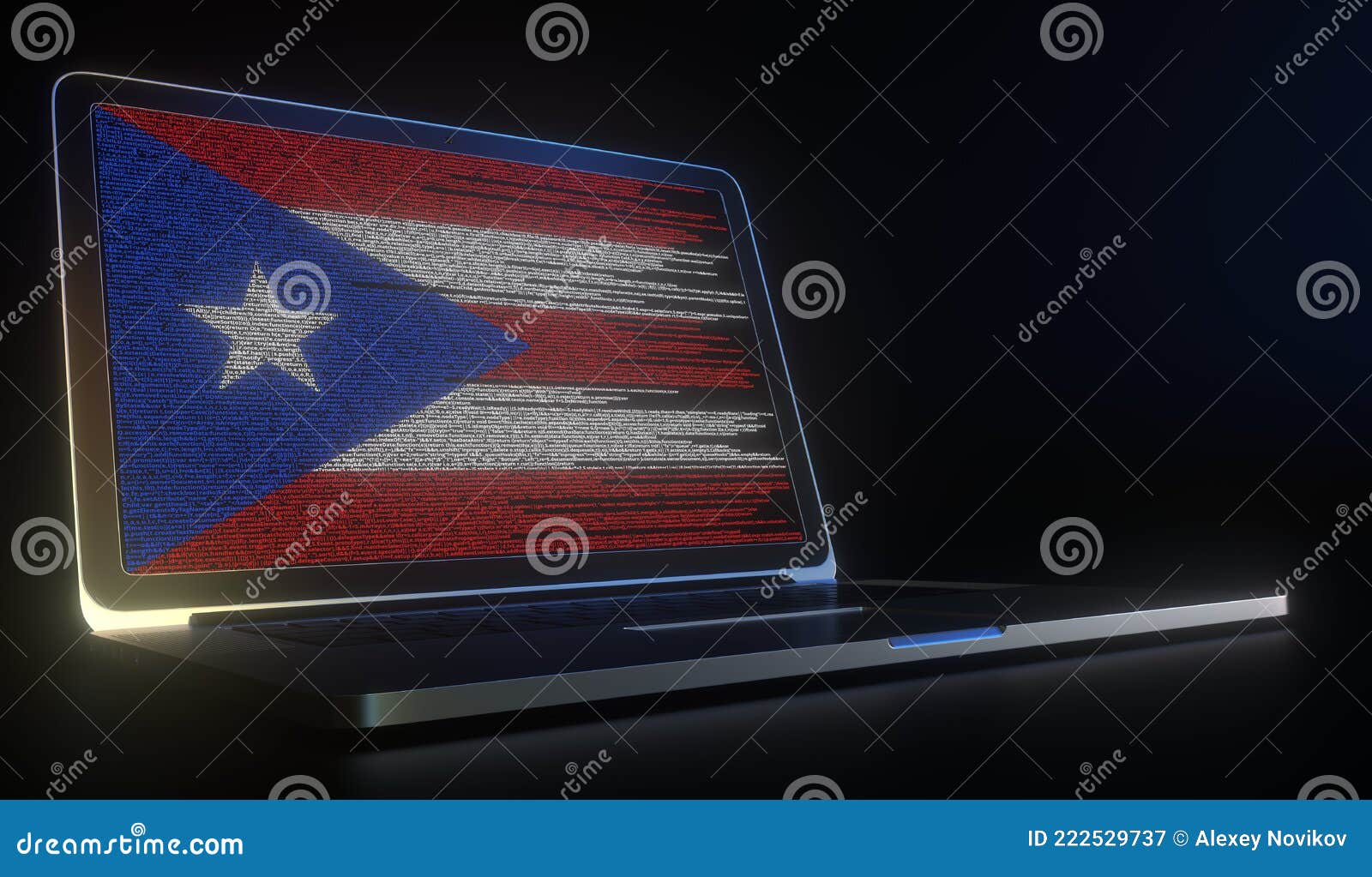 Open Laptop and Computer Code on the Screen Composing Flag of Puerto ...