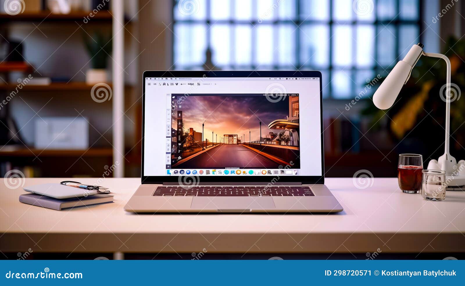Open Laptop Computer Sitting on Top of Desk Next To Cell Phone ...