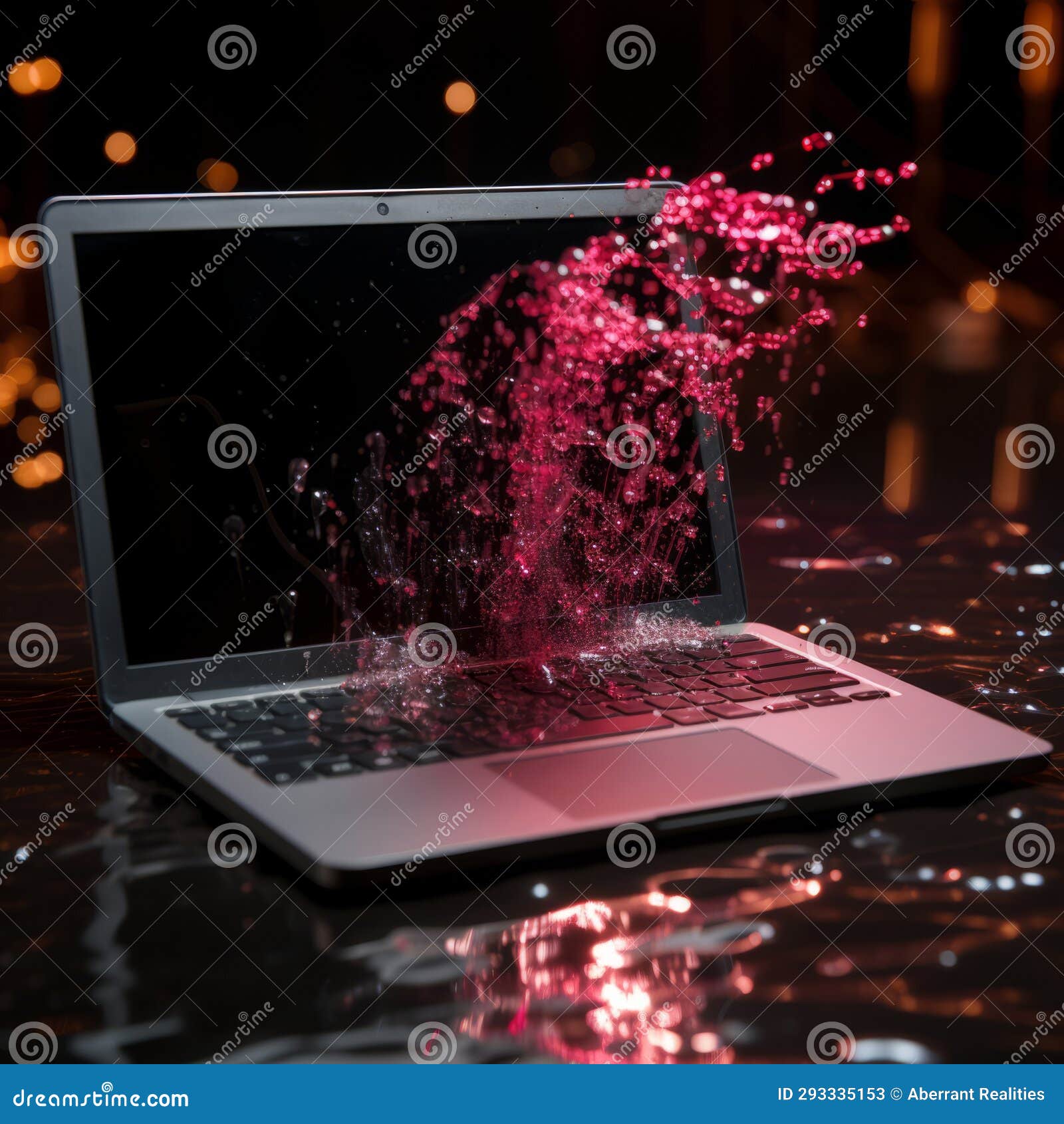 An Open Laptop Computer with Water Splashing on it Stock Image - Image ...