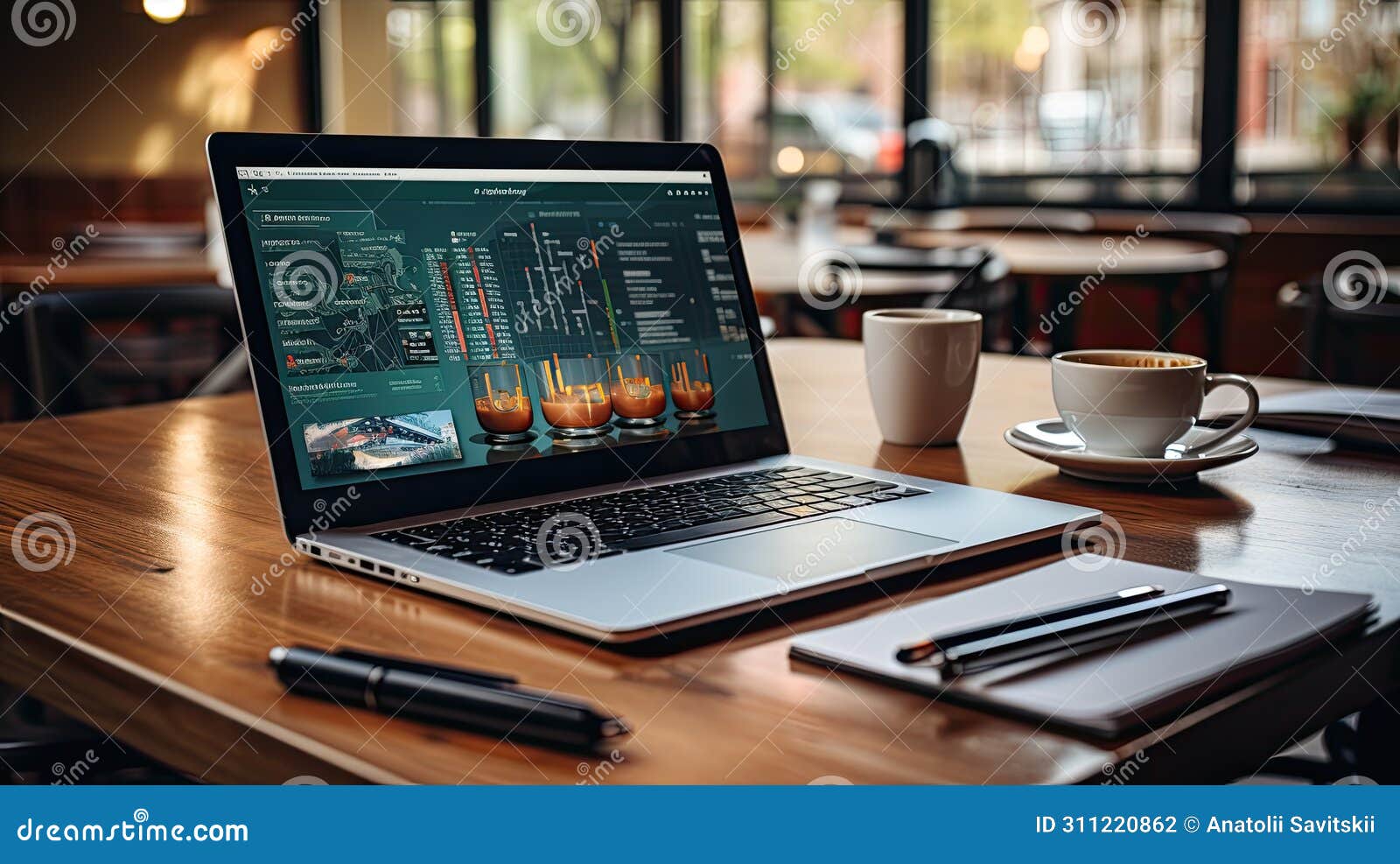 Open Laptop on the Desk in the Office, Workflow on the Computer ...