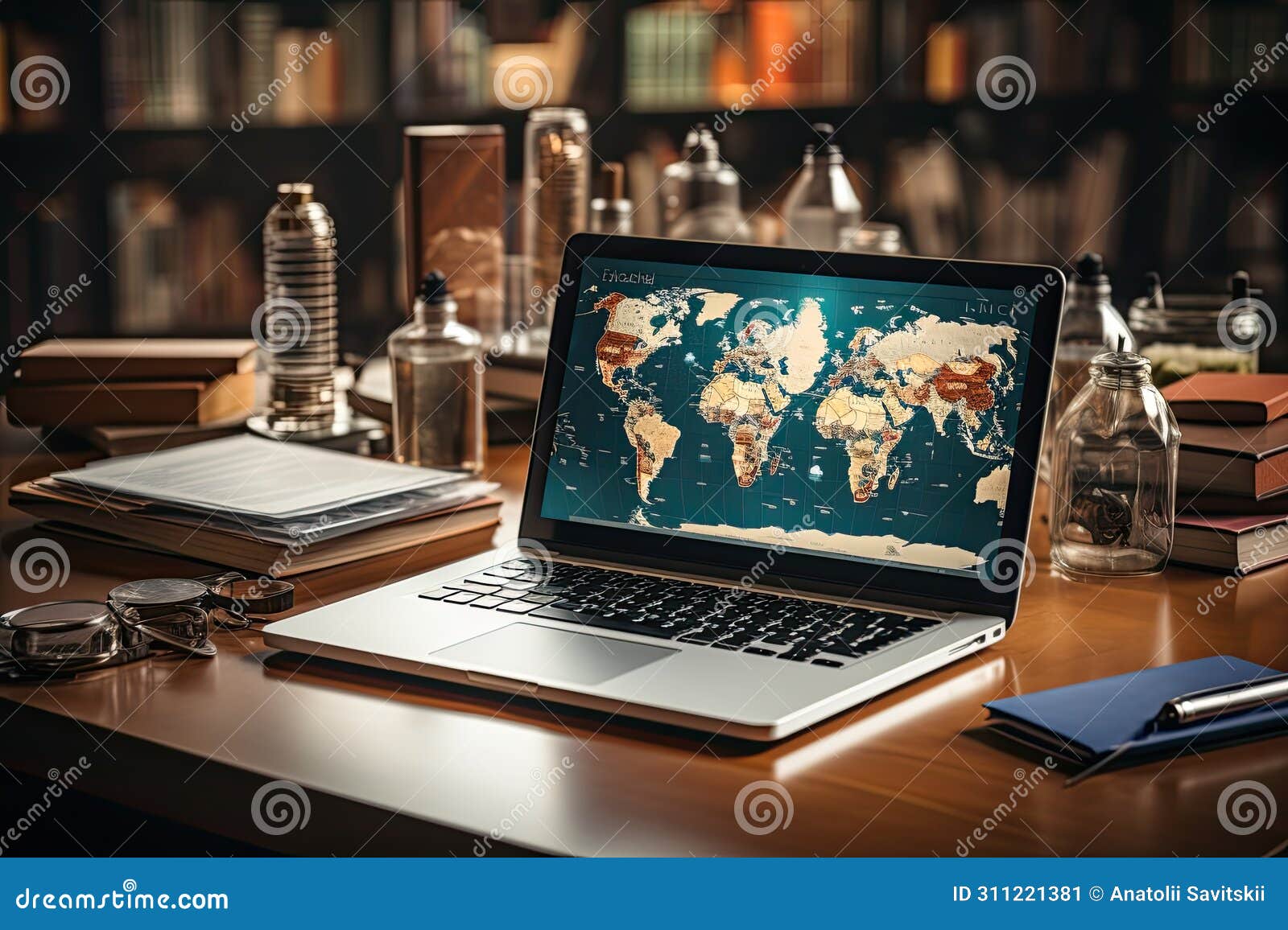 Open Laptop on the Desk in the Office, Workflow on the Computer ...