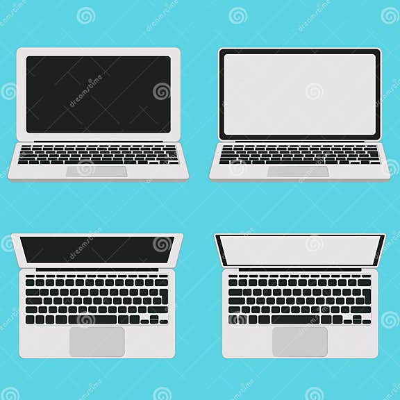Open Laptop from Different Angles, Four Views Stock Vector ...