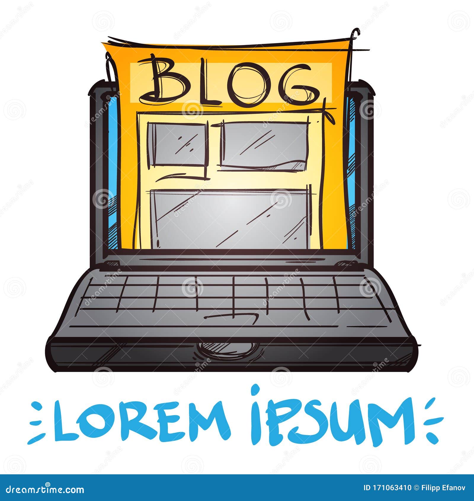 Open Laptop and Drawing on a Sheet of Paper Sketch Stock Vector ...