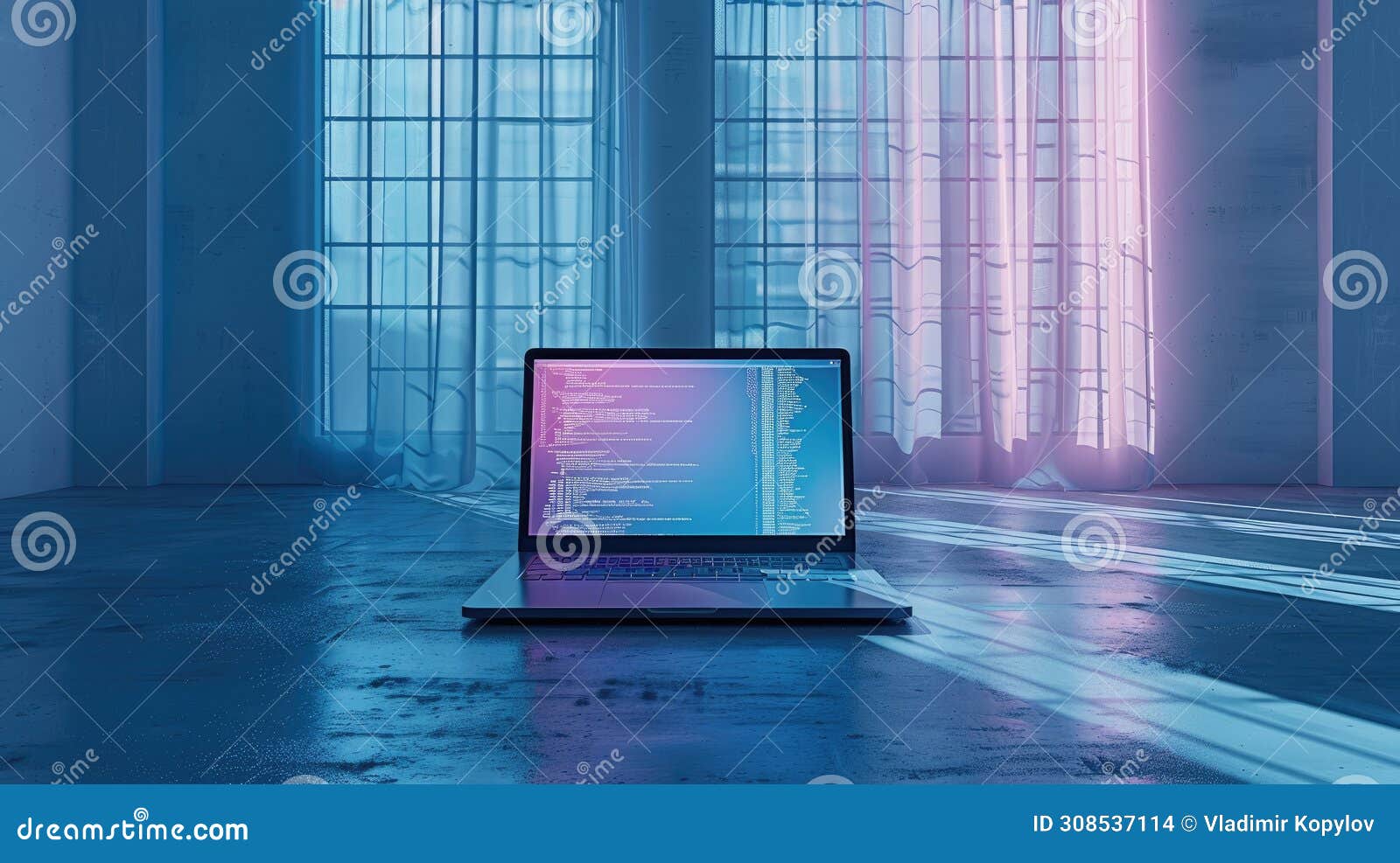 An Open Laptop in an Empty Room Stock Illustration - Illustration of ...