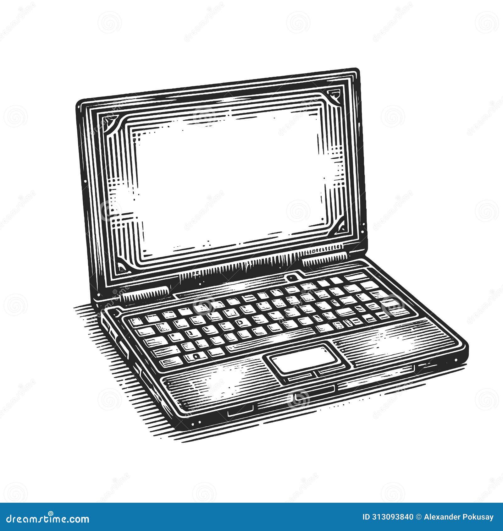 Open Laptop Engraving Sketch Raster Illustration Stock Illustration ...
