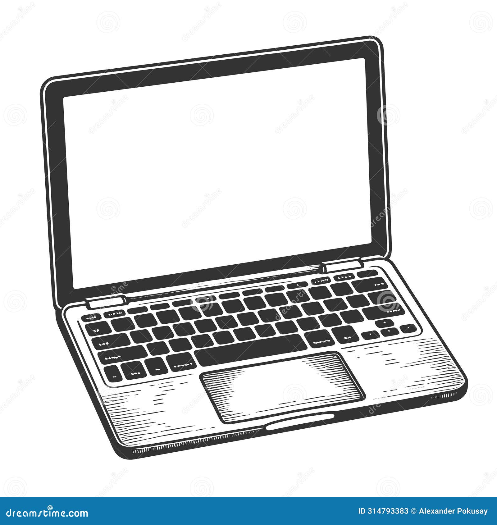 Open Laptop Engraving Sketch Raster Illustration Stock Illustration ...