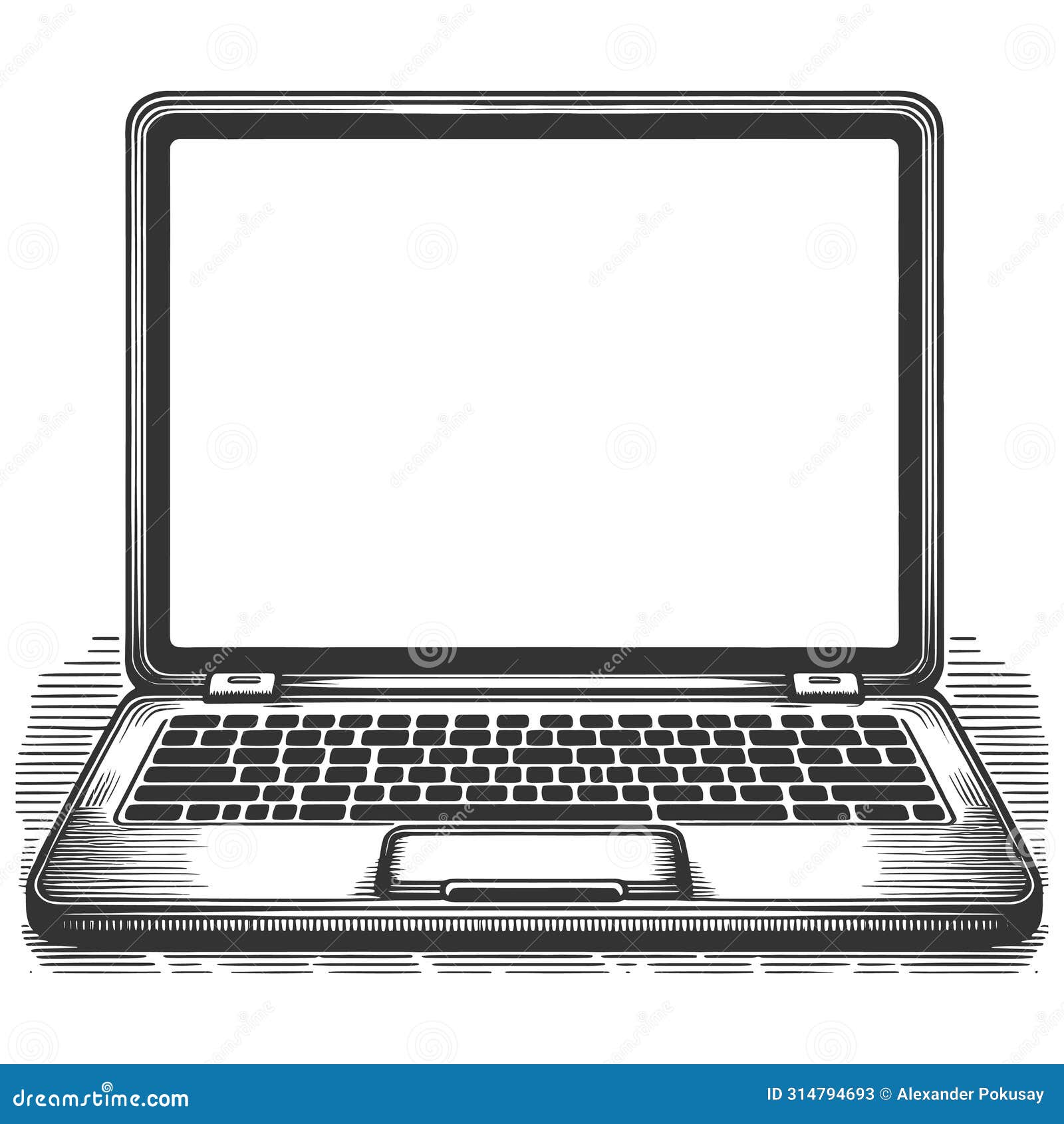 Open Laptop Engraving Sketch Raster Illustration Stock Illustration ...