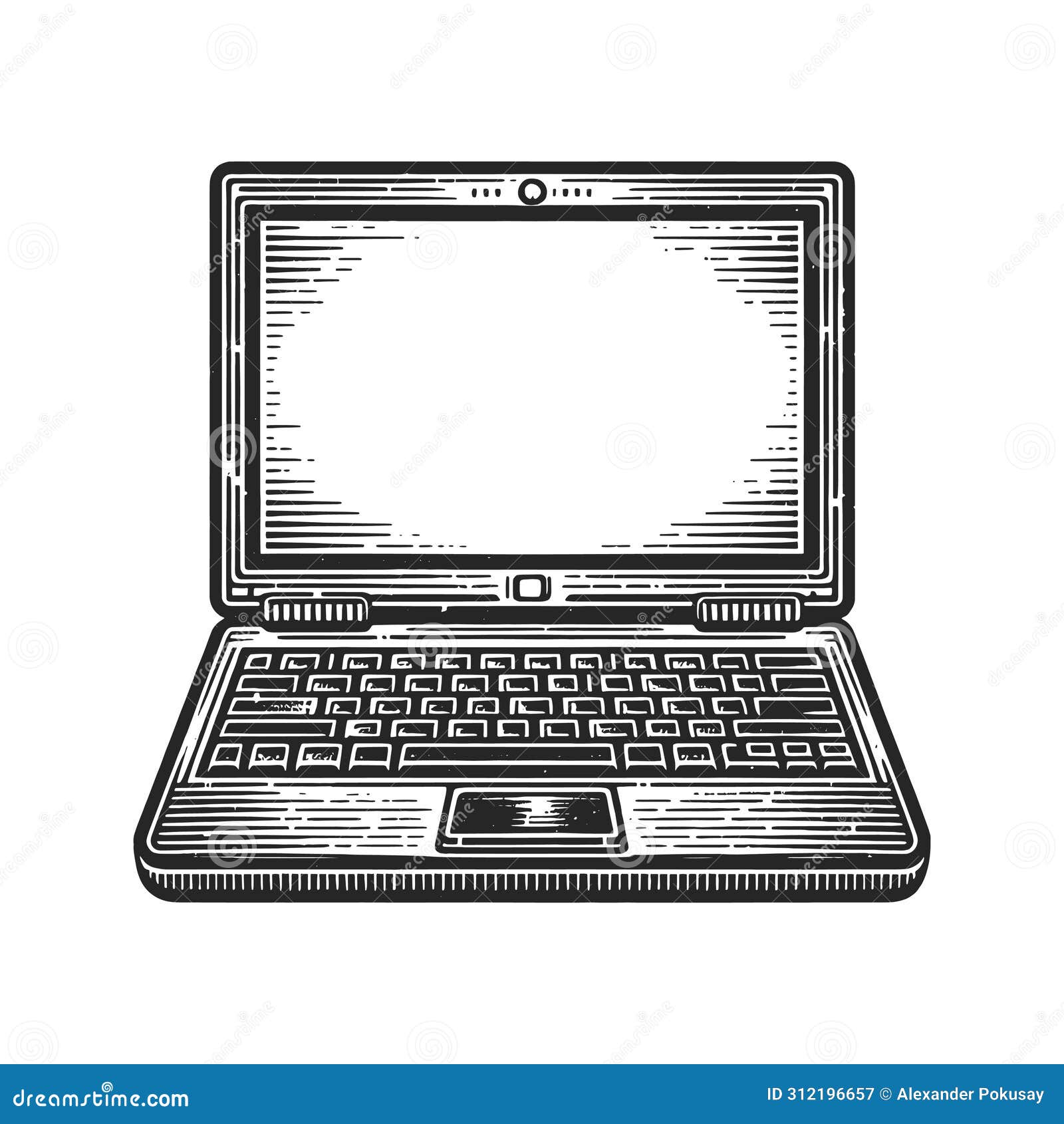 Open Laptop Engraving Sketch Vector Illustration Stock Vector ...