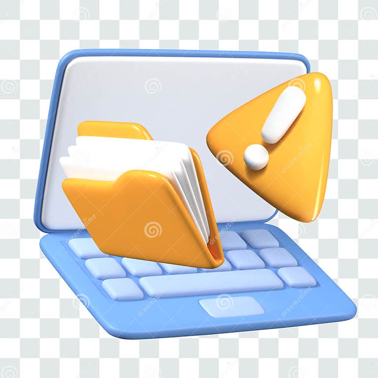 Open Laptop, File Folder, Triangular Attention Sign. Caution ...