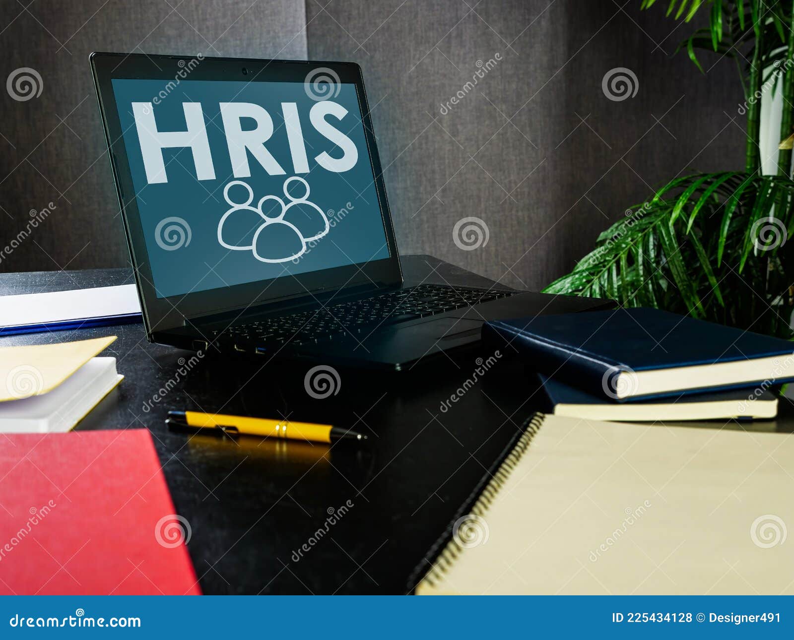 Open Laptop with HRIS Human Resource Management System. Stock Photo ...