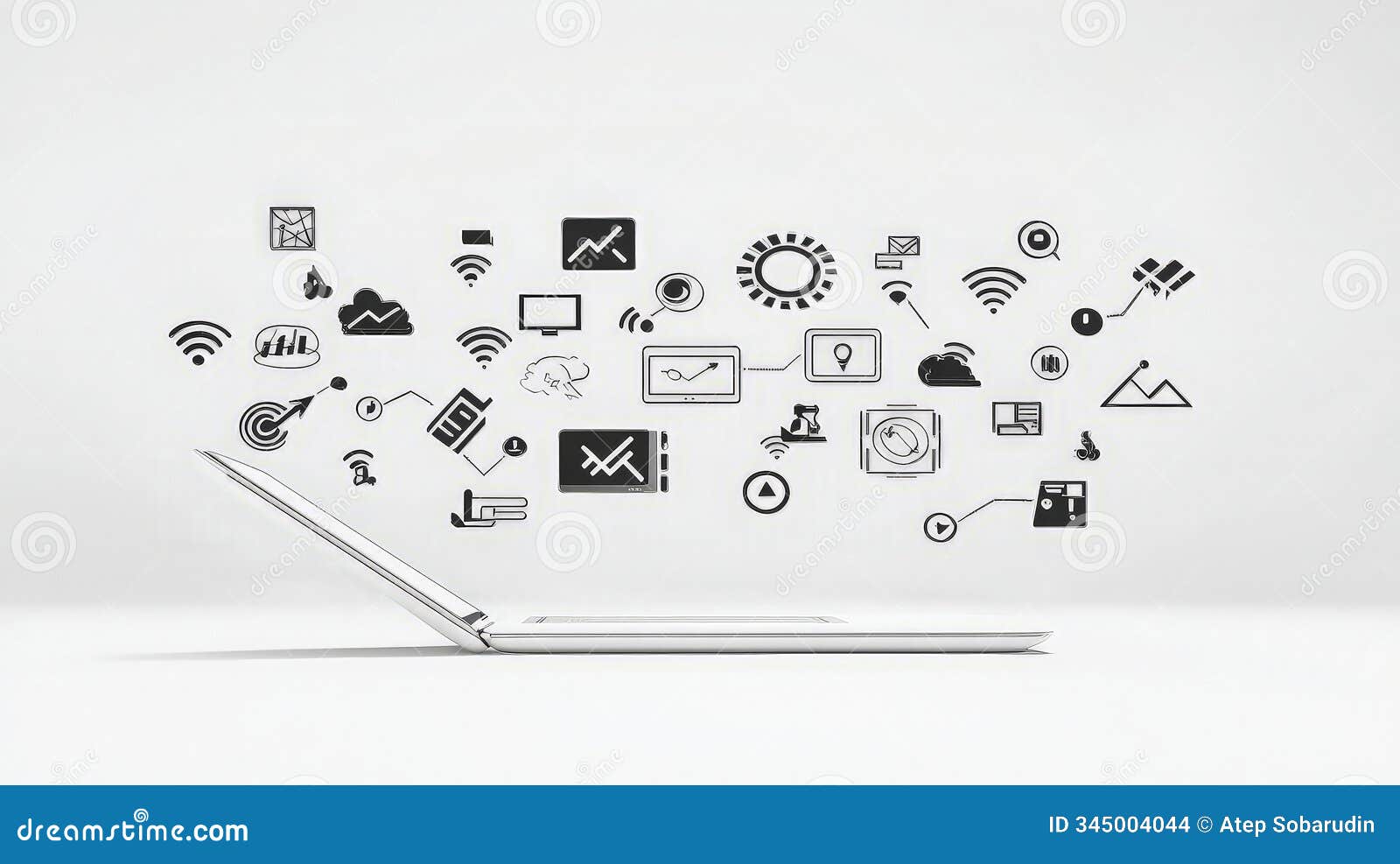 Open Laptop with Icons of Technology and Innovation Emerging from the ...