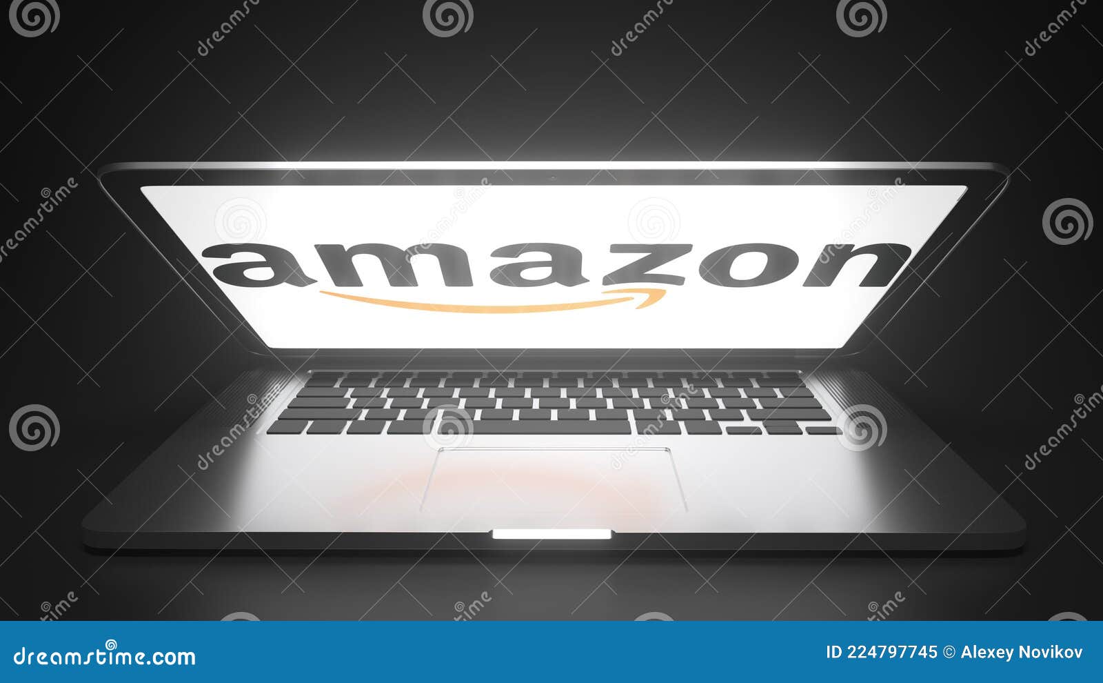 Open Laptop with Logo of AMAZON on the Screen. Editorial Conceptual 3d ...