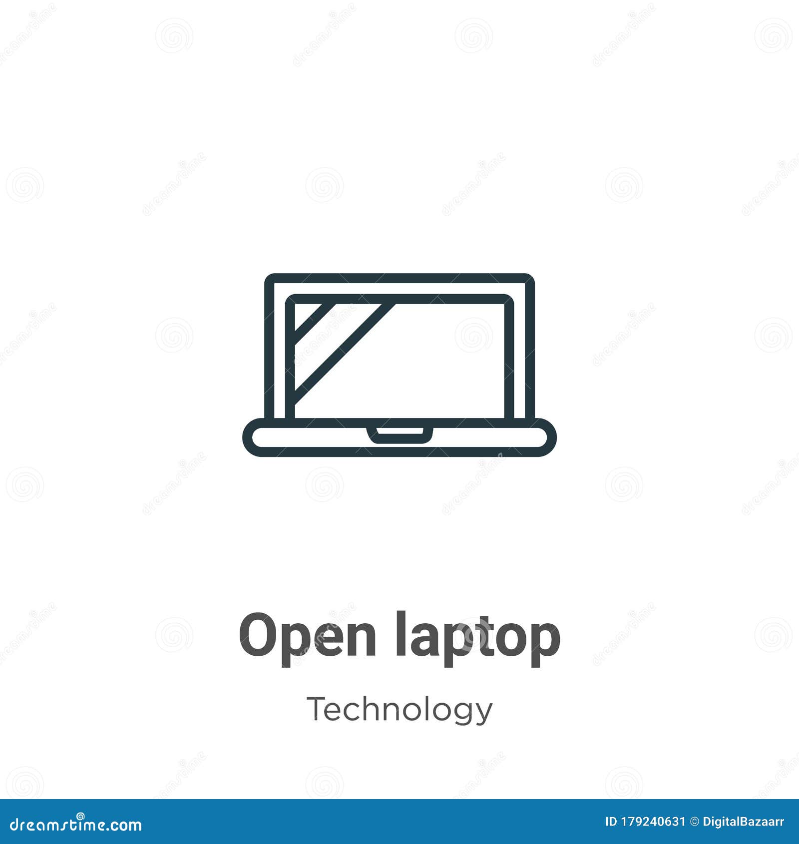 Open Laptop Outline Vector Icon. Thin Line Black Open Laptop Icon, Flat ...