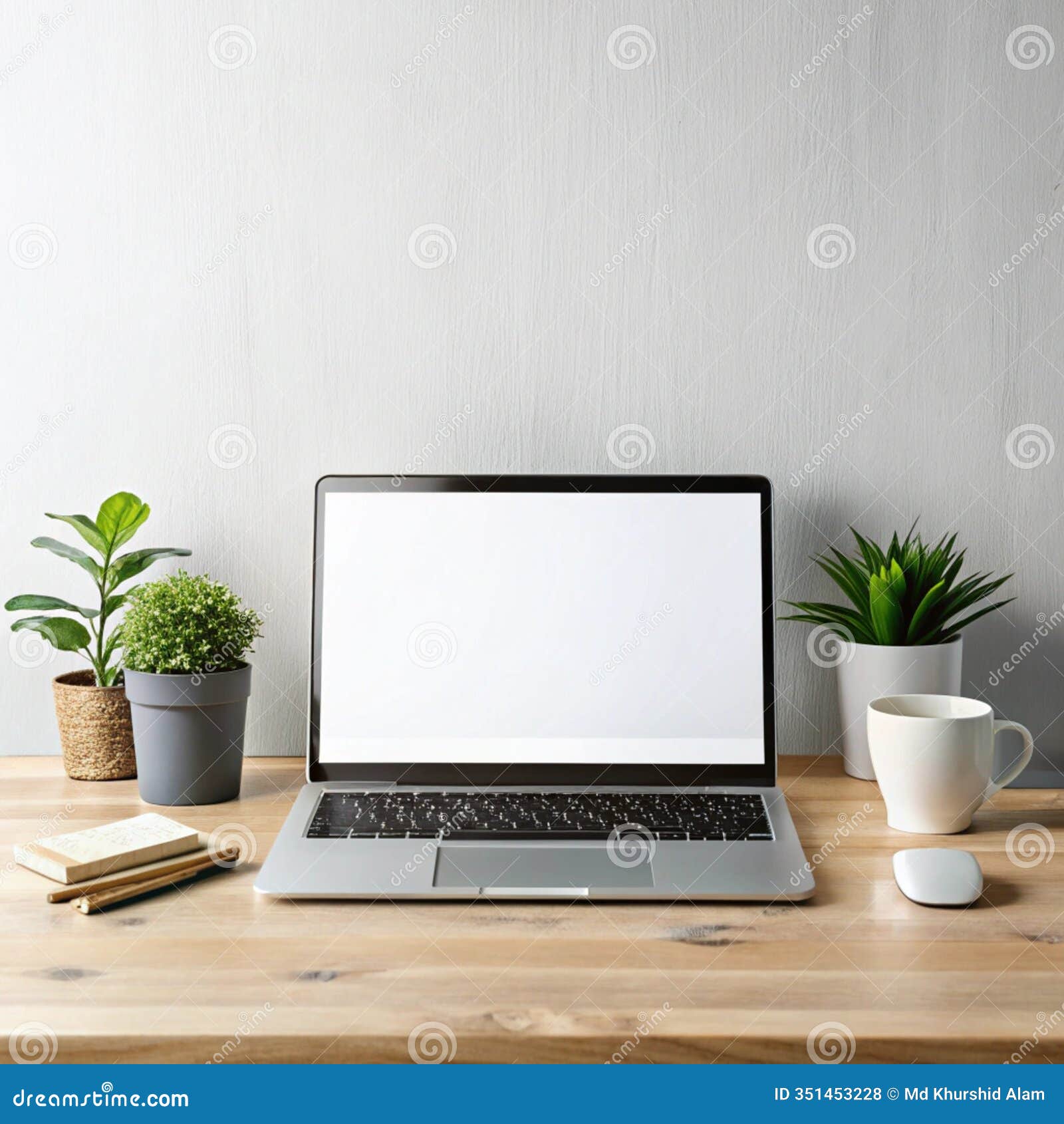 Open Laptop Screen Mockup Background with Modern Desk Setup and ...