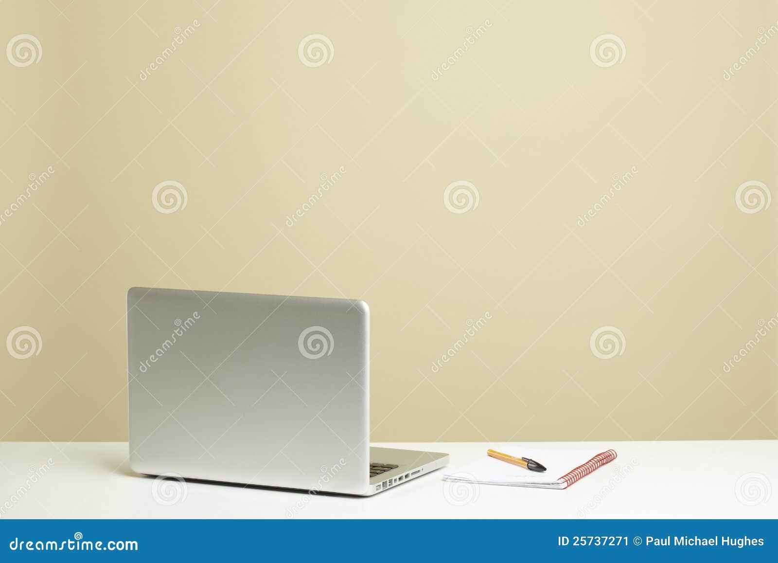 Open Laptop On White Desk With Note Pad Stock Image | CartoonDealer.com ...