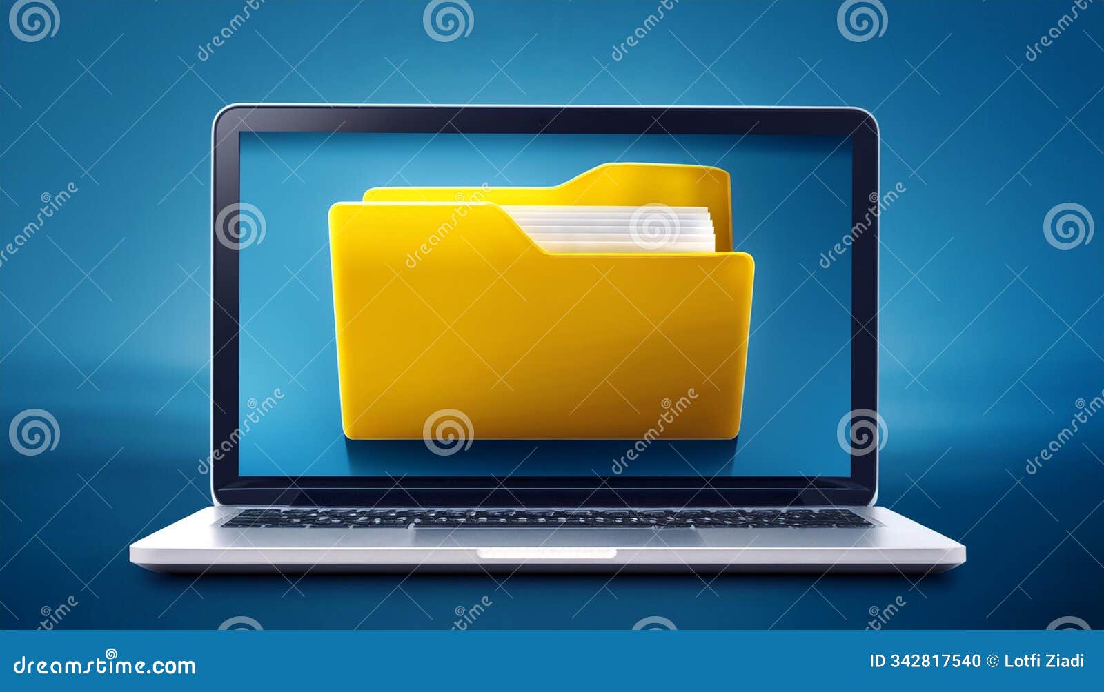 Open Laptop With Yellow Folder Icon On Screen. 3D Rendering Stock ...