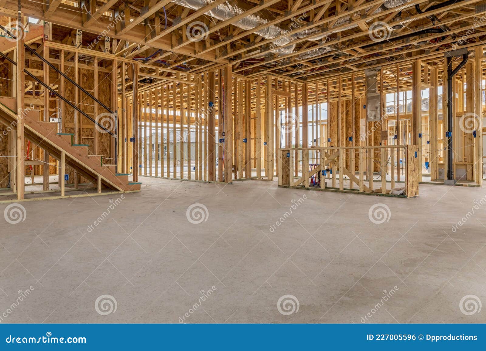 An Open Layout in a New Home Construction Stock Photo - Image of ...