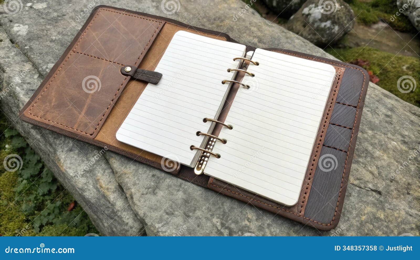 Open Leather Notebook Showing Blank Pages on Stone Surface Stock Photo ...