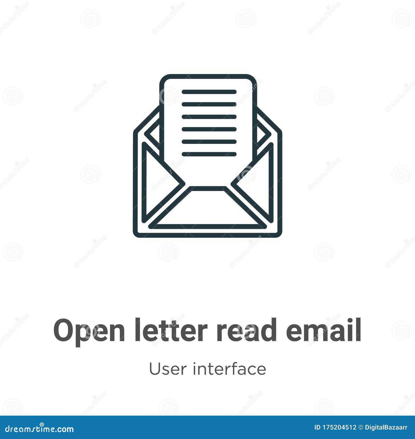 Open Letter Read Email Outline Vector Icon. Thin Line Black Open Letter ...