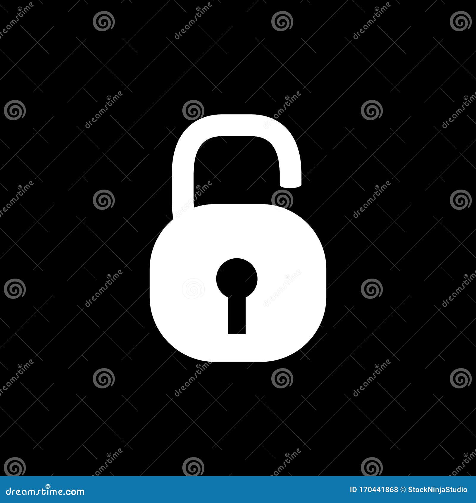 Open Lock Icon on Black Background. Black Flat Style Vector Illu Stock ...