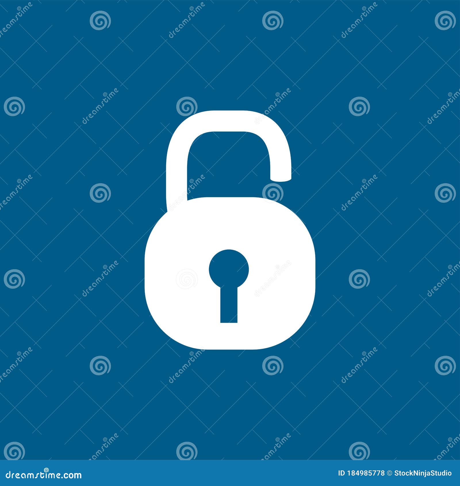 Open Lock Icon on Blue Background. Blue Flat Style Vector Illustration ...
