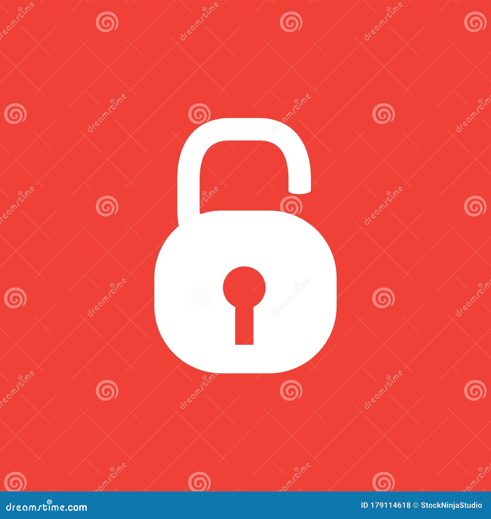 Open Lock Icon on Red Background. Red Flat Style Vector Illustration ...