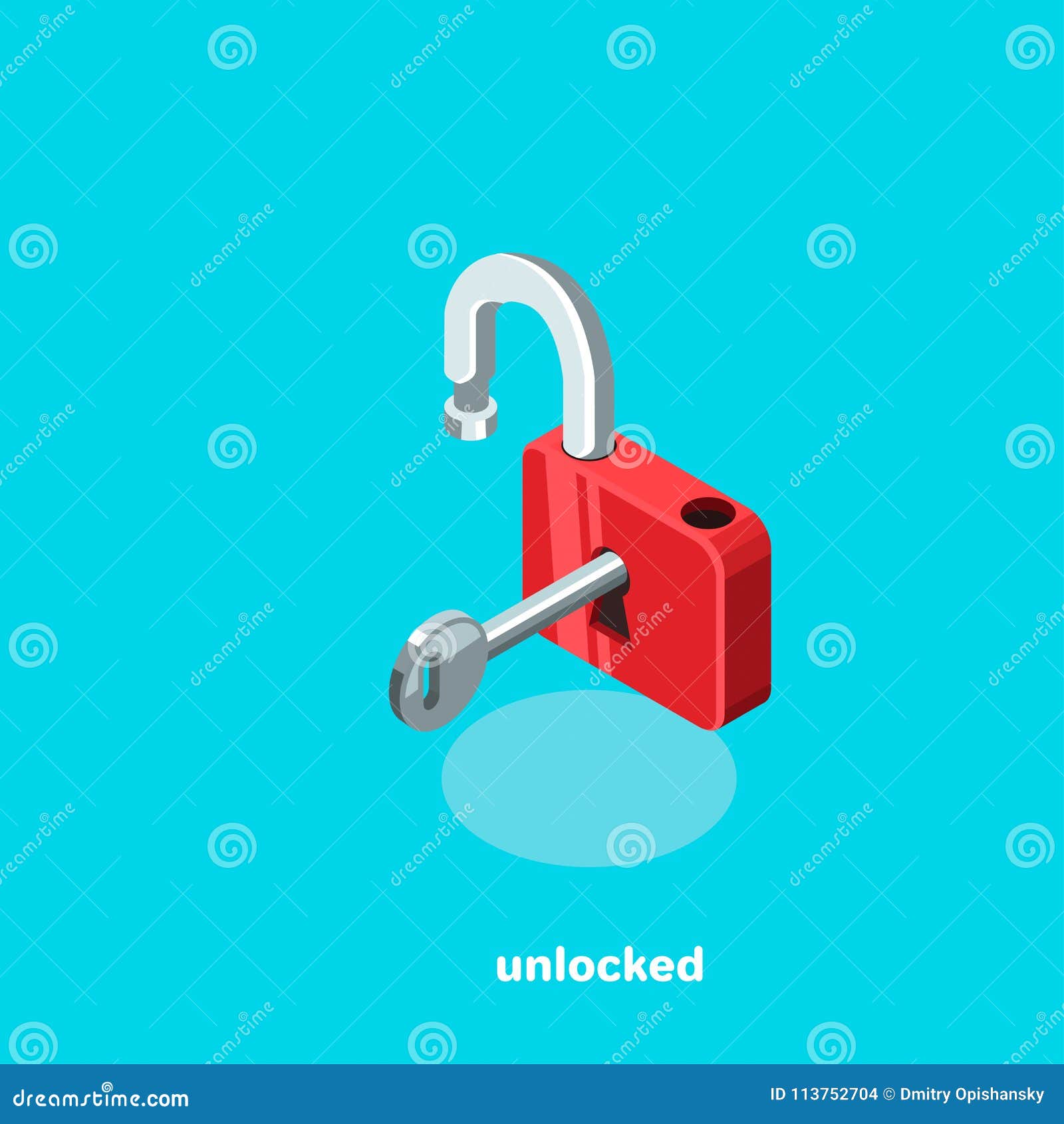 Open Lock with a Protruding Key, Isometric Stock Vector - Illustration ...