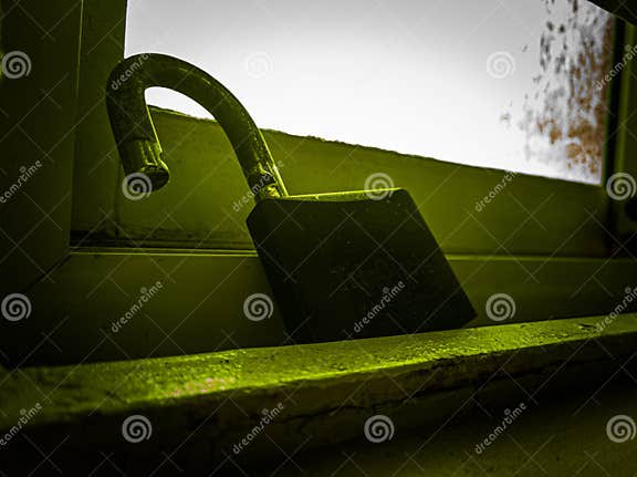 Open lock on window sill editorial stock photo. Image of sill - 218342253