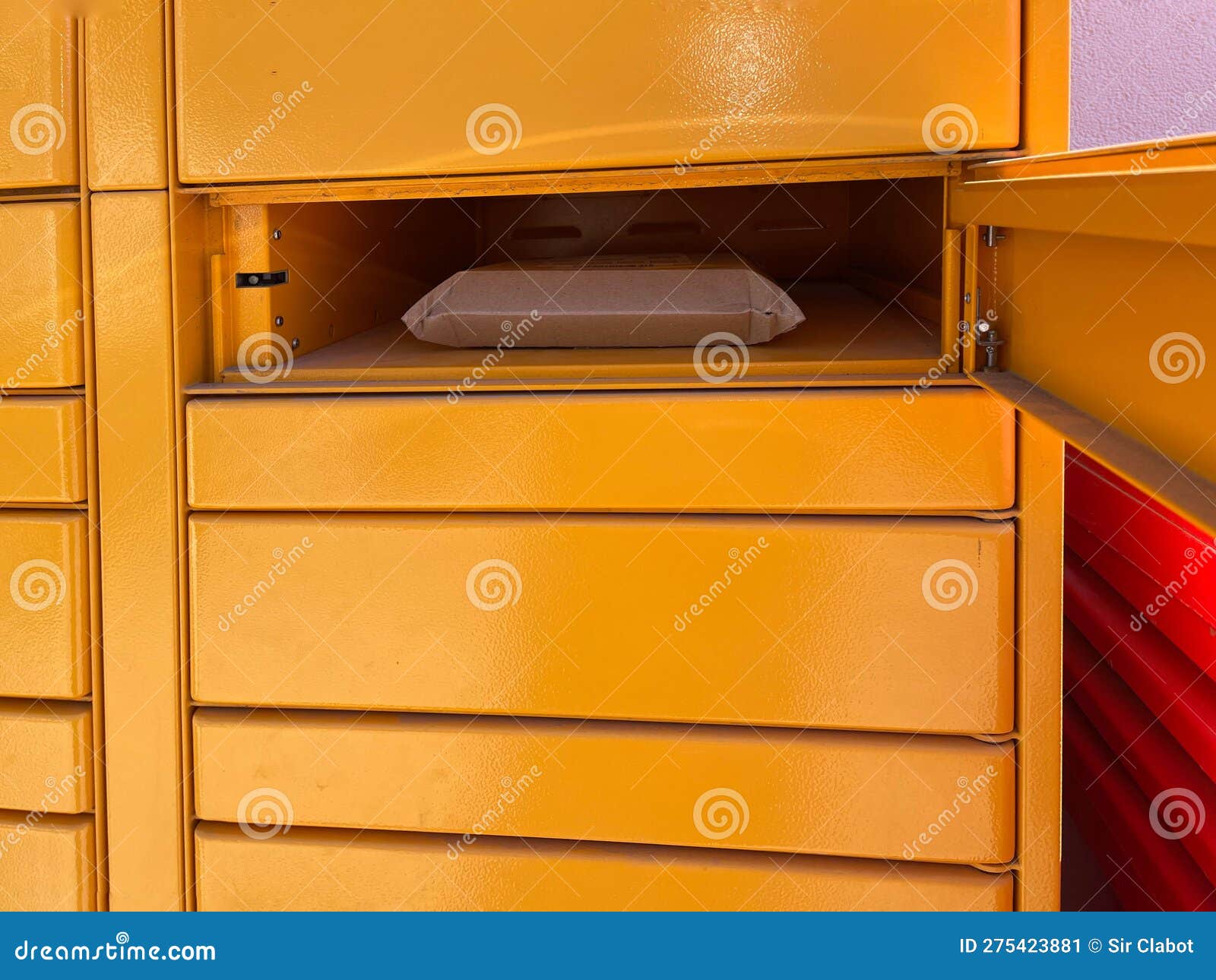 Open Locker with a Package Inside at a Collection Point. Concept ...