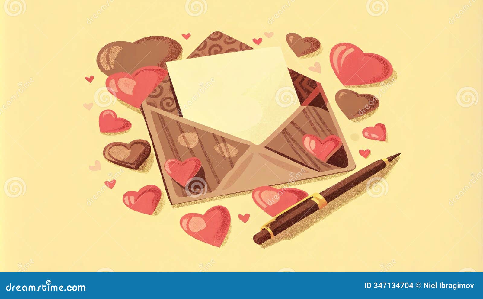 Open Love Letter with Hearts and Pen on Yellow Background Stock Photo ...
