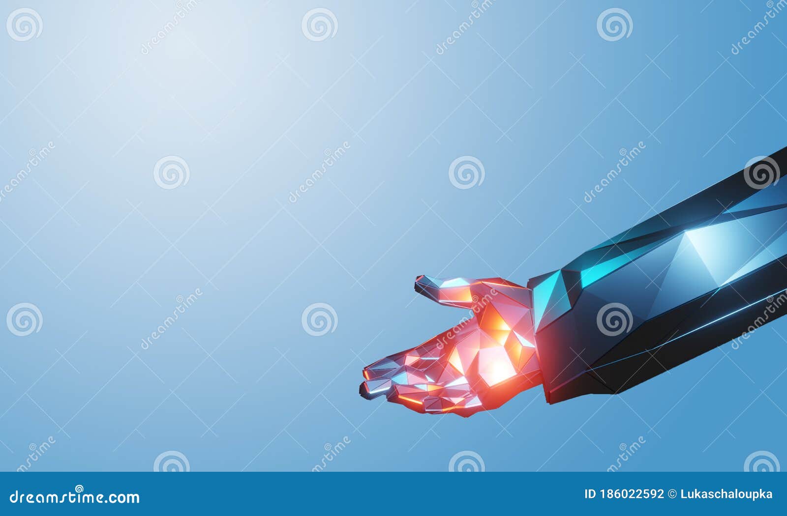 Open Low Poly Robot Hand, Arm for Product Placement on Blue Gradient ...