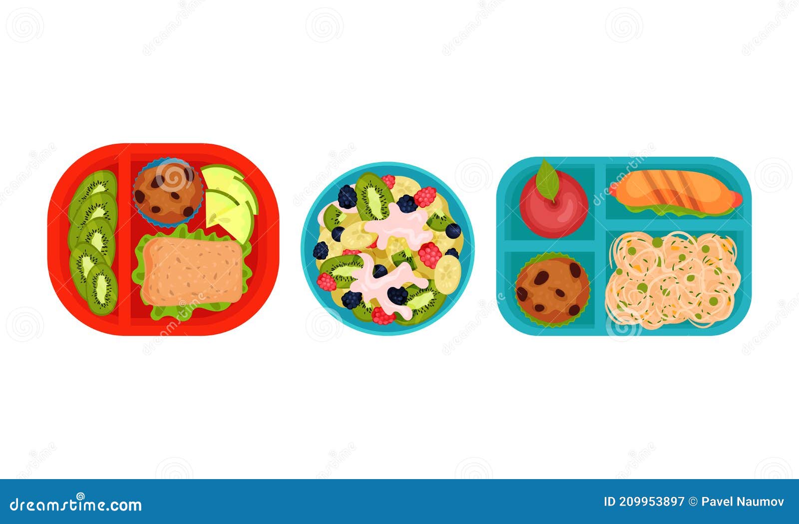 Open Lunch Box with Different Food Inside Vector Set Stock Vector ...