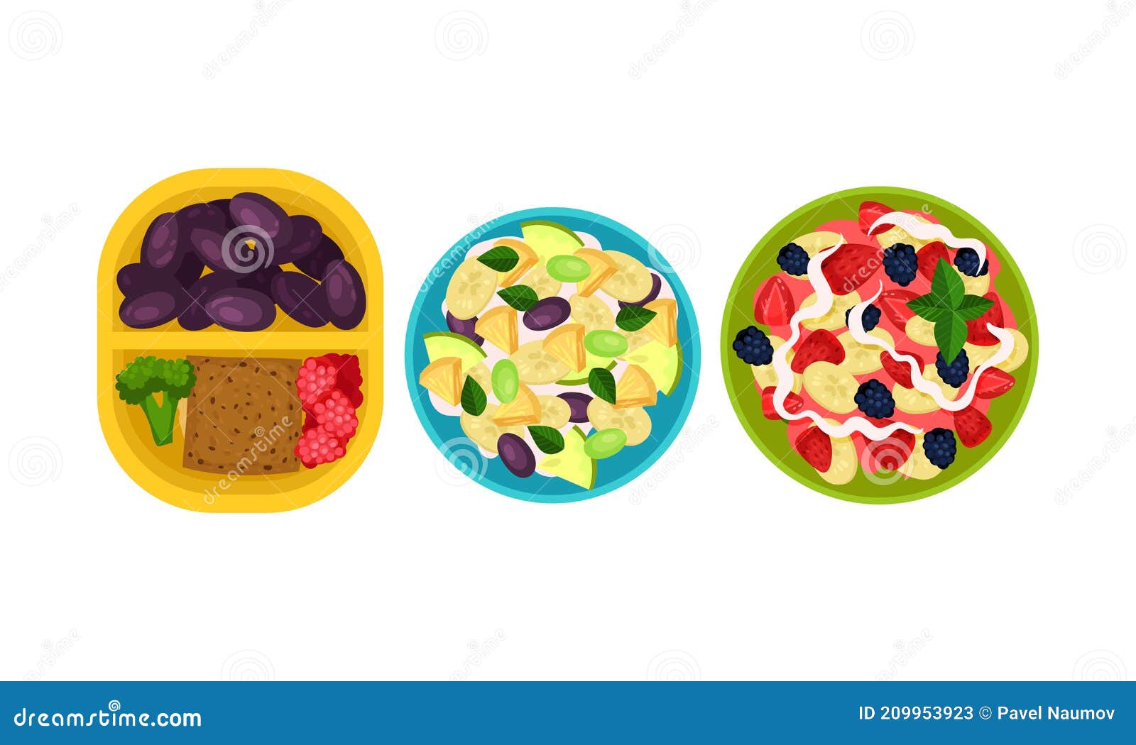 Open Lunch Box with Different Food Inside Vector Set Stock Vector ...