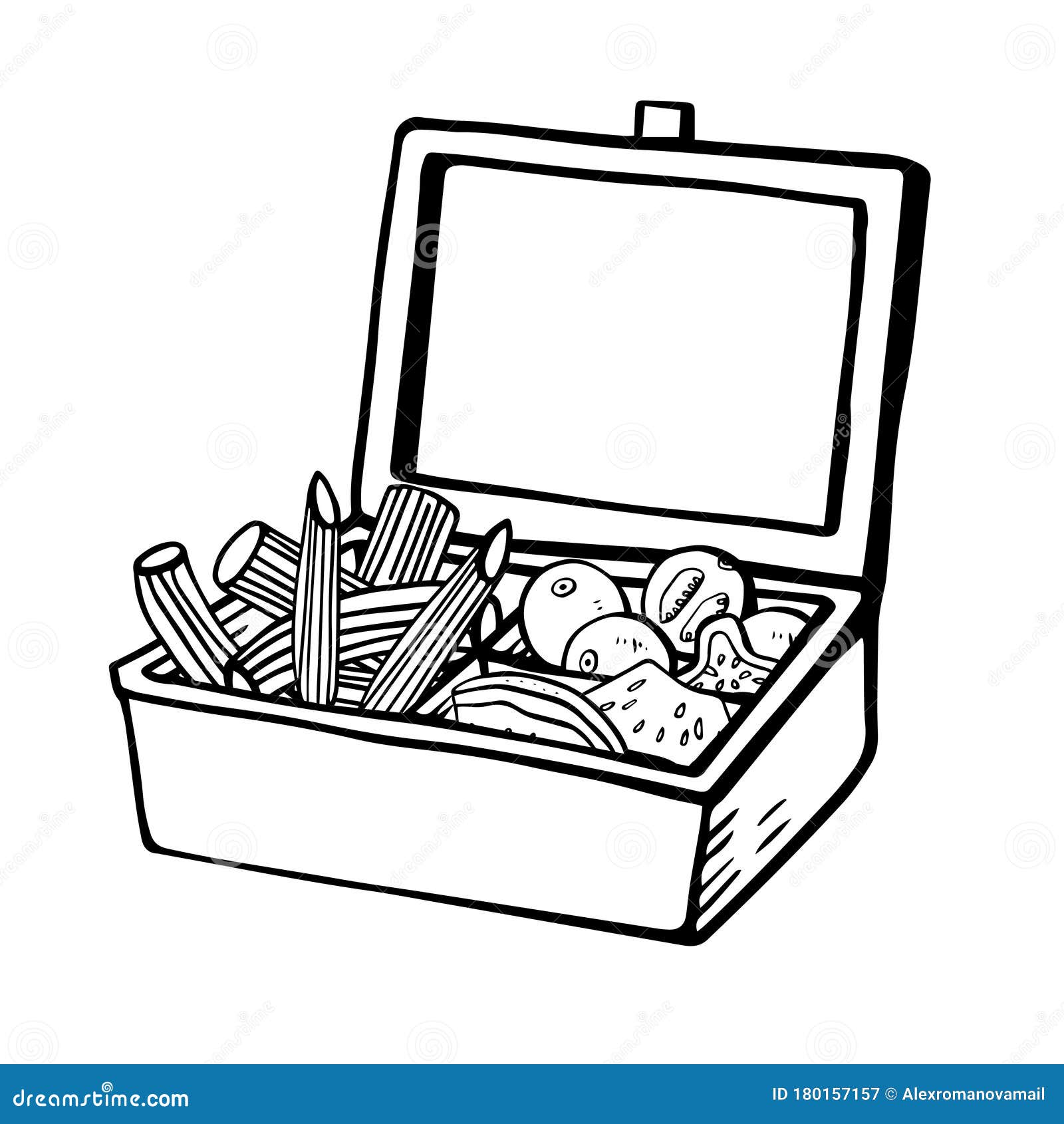Open Lunch Box with Pasta and Vegetables Stock Vector - Illustration of ...