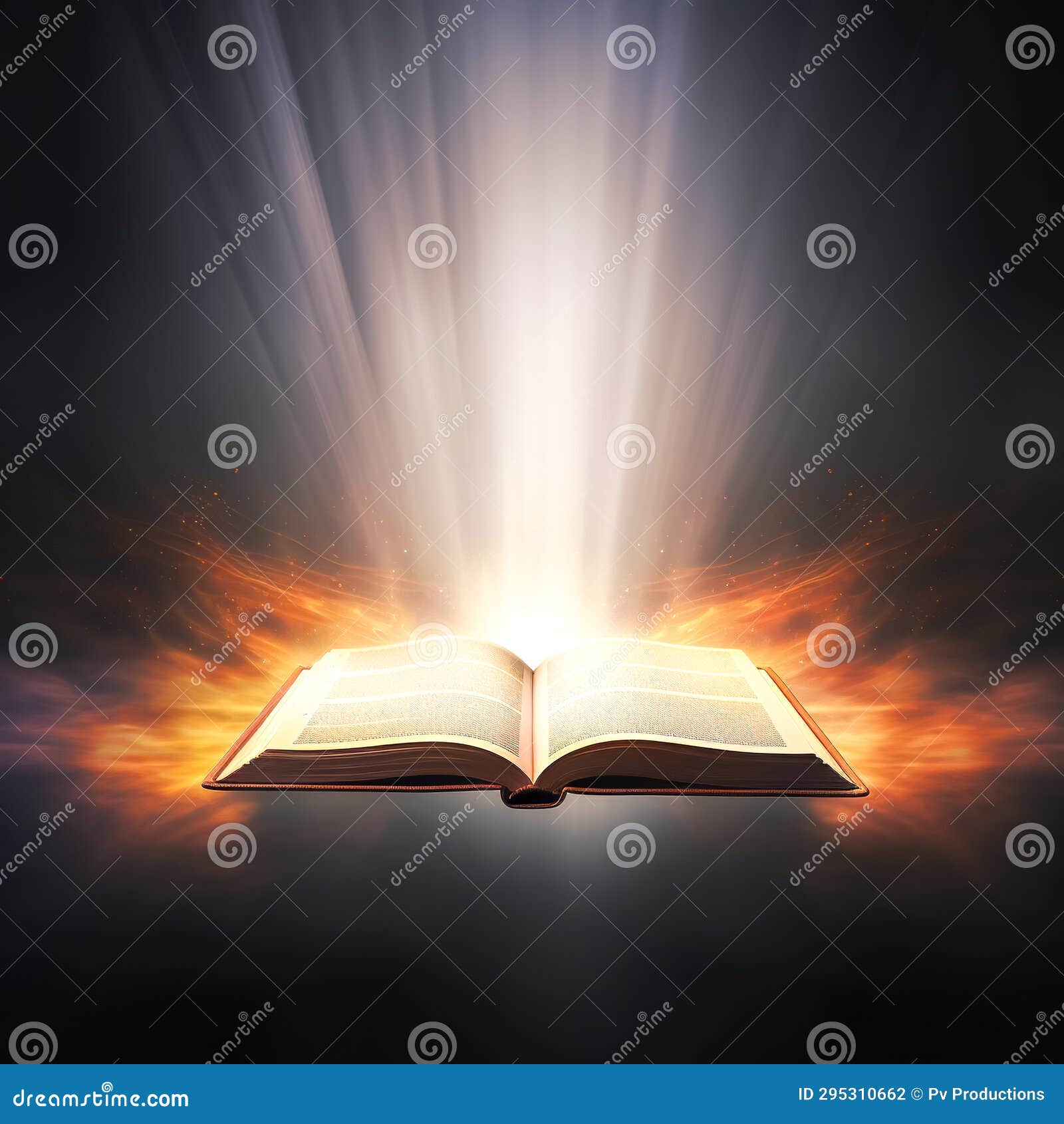 An Open Magic Book with Bright Sparkling Light Rays. Stock Photo ...