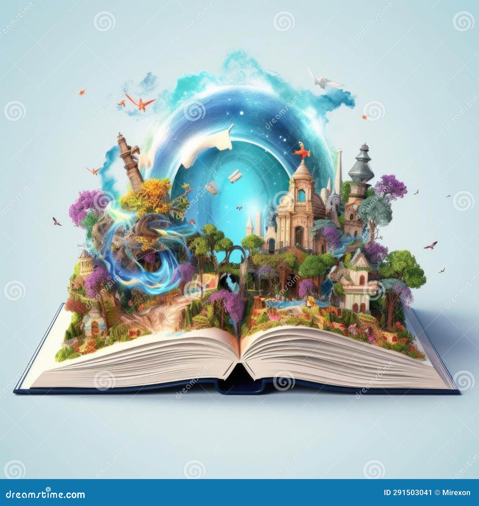 Open Magic Book Concept, Open Pages with Water and Earth. Fantasy ...
