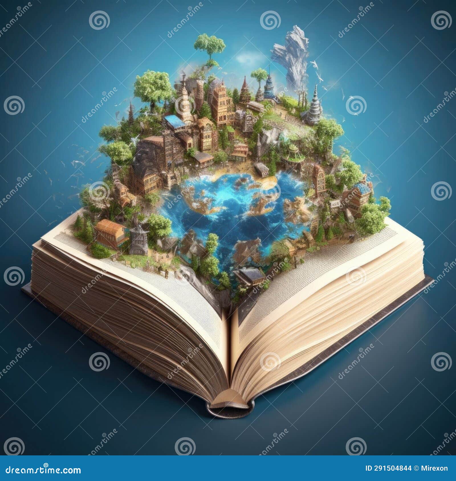 Open Magic Book Concept, Open Pages with Water and Earth. Fantasy ...