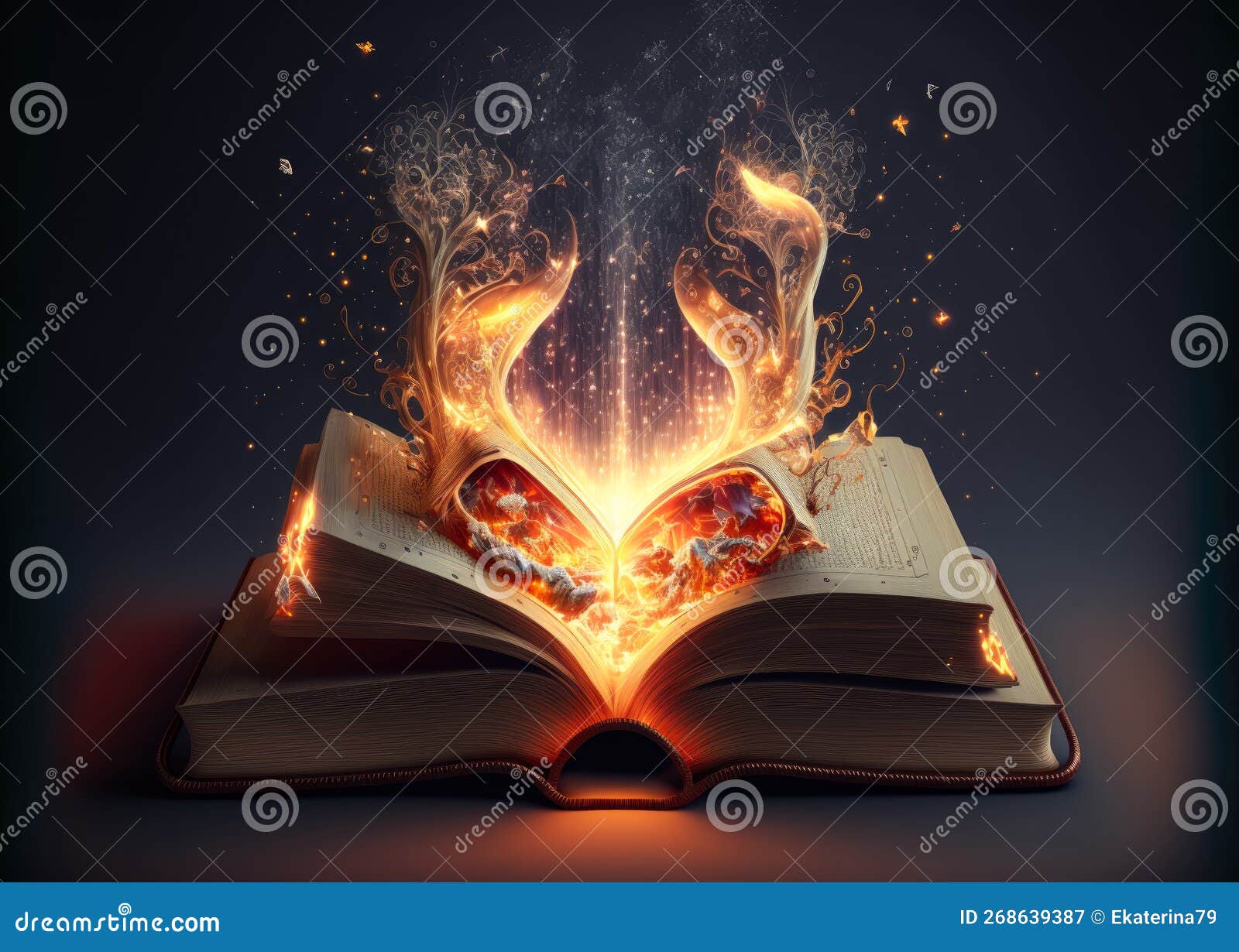 An Open Magic Book Full of Fire Magic. Created with Generative AI Stock ...
