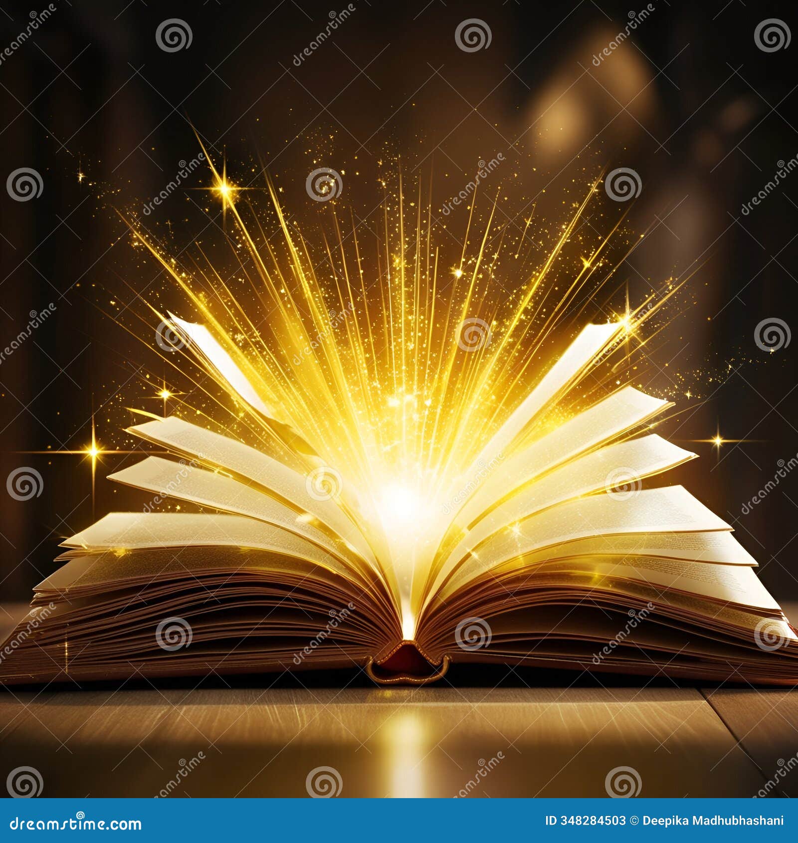 Open Magic Book with Light Sparkles and Glitter Glowing Book with ...