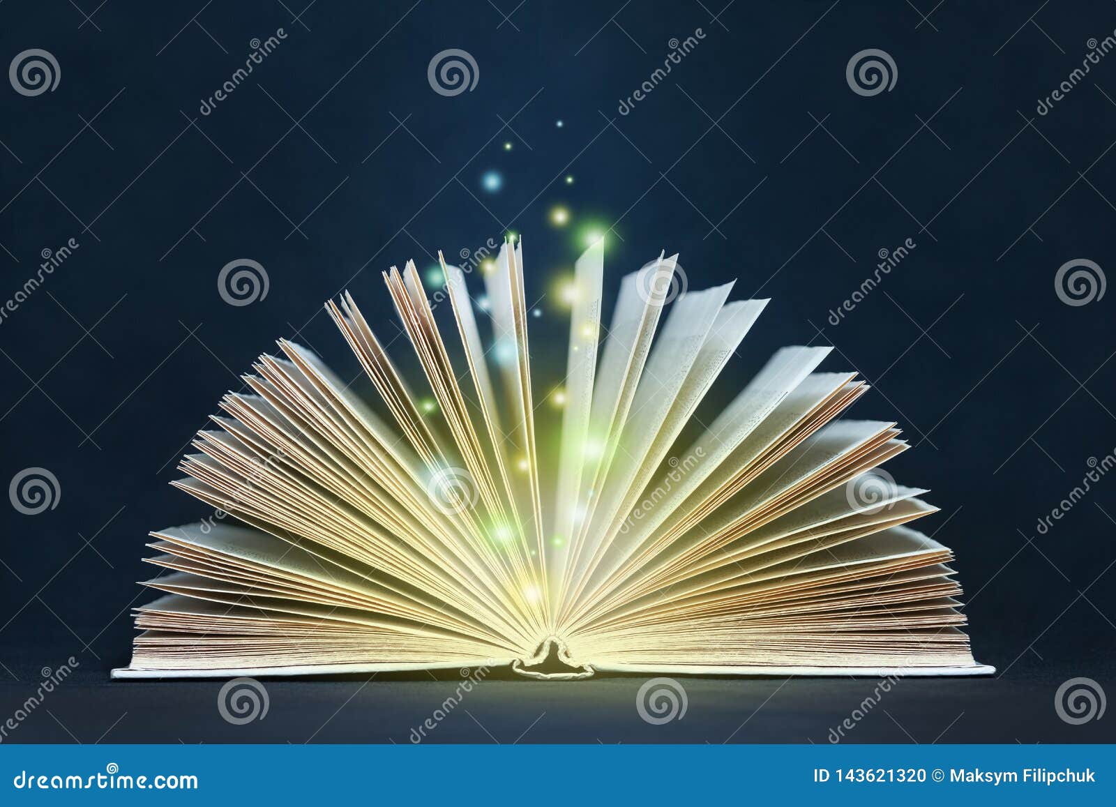 Open Magic Book with Lights Stock Photo - Image of mystery, pages ...