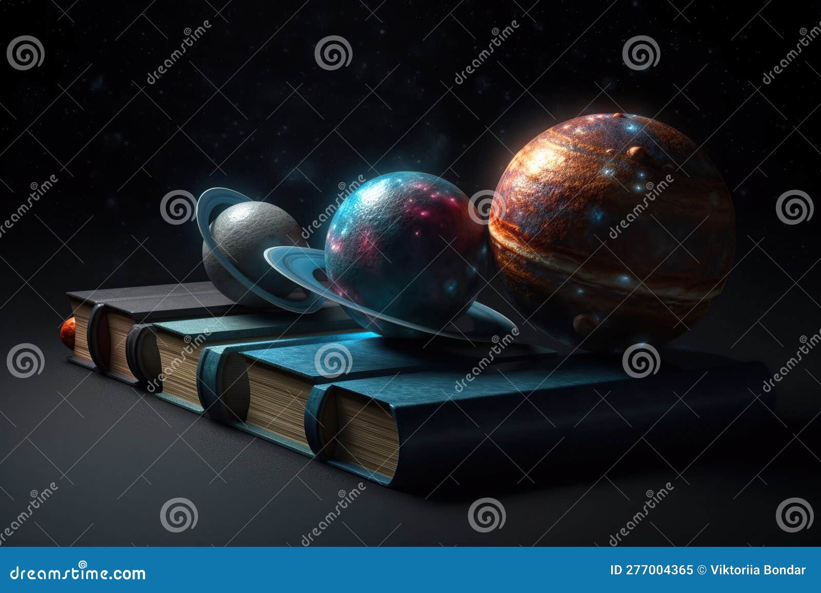 Open Magic Book with Planets and Galaxies Levitation on Black ...